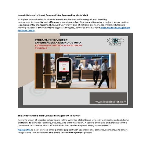 Kuwait University Smart Campus Entry Powered by Kiosk VMS | PDF