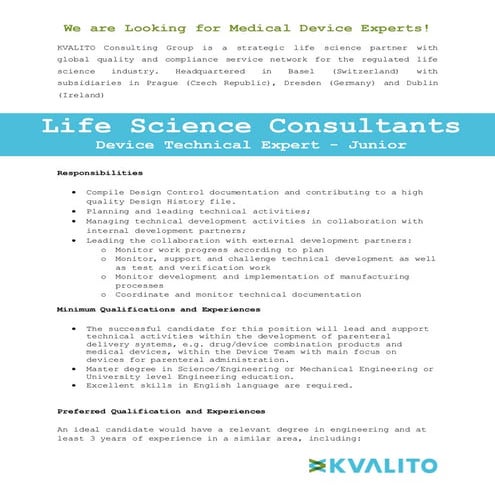 Kvalito consulting group life science consultant - device technical expert- junior | DOCX