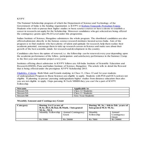 KVPY | DOCX | Postgraduate Education | College Education