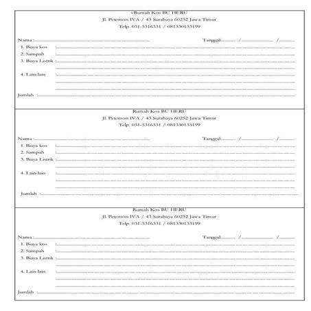 Kwitansi pembayaran rumah kos bu Utami | PDF