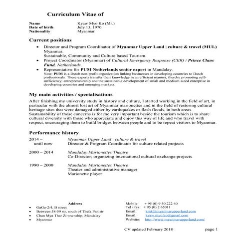 Kyaw myo ko's cv (updated feb 2018) | DOC