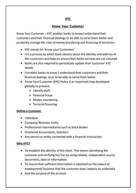 Introduction to Know Your Customer (KYC) | PPTX
