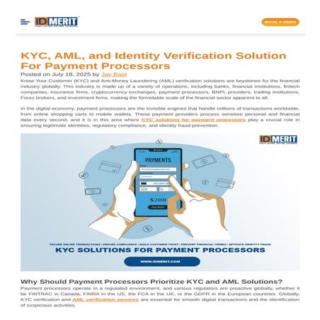 KYC AML Identity Verification Solution For Payment Processors | PDF