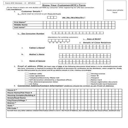 Kyc format new version ii Indane Gas Connection | PDF