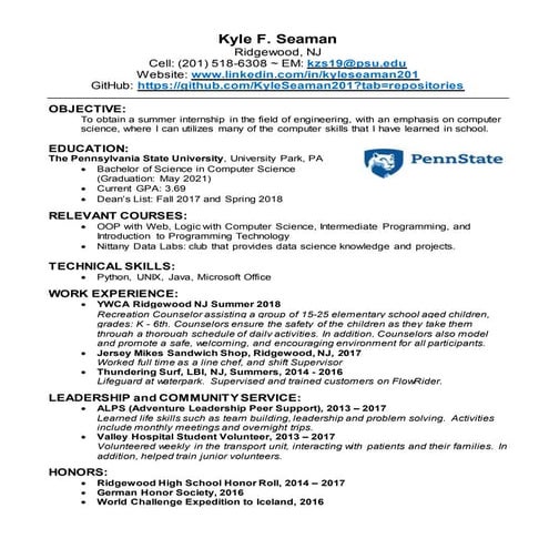 Kyle Seaman Resume 2018v2 | PDF