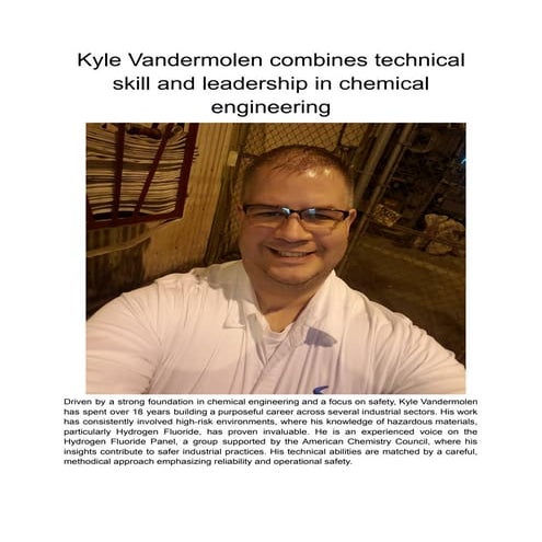Kyle Vandermolen combines technical skill and leadership in chemical ...