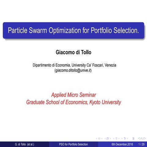 Portfolio Selection Via Particle Swarm Ppt