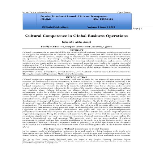 Cultural Competence in Global Business Operations (www.kiu.ac.ug) | PDF