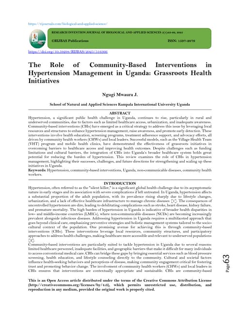 Interventions for Reducing Cancer Risk in Western Uganda (www.kiu.ac.ug) | PDF