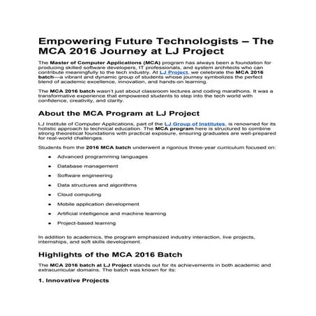 Empowering Future Technologists – The MCA 2016 Journey at LJ Project | DOCX