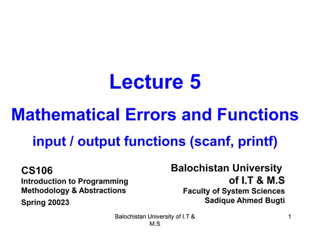Math Functions In C Scanf Printf Ppt Programming Languages Computing