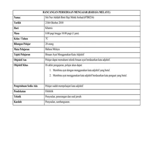 persediaan mengajar tahap 4 | DOCX