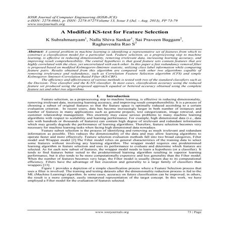 A Modified Ks Test For Feature Selection Pdf Artificial Intelligence Technology And Computing