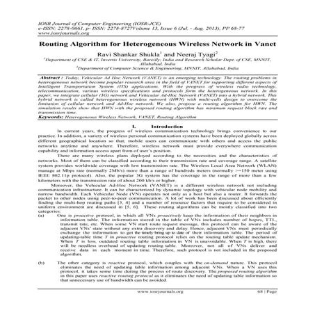Routing Algorithm for Heterogeneous Wireless Network in Vanet | PDF | Computer Networking ...
