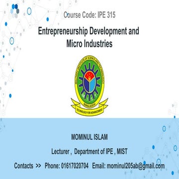 Entrepreneurship Development and Micro Industries | PPT