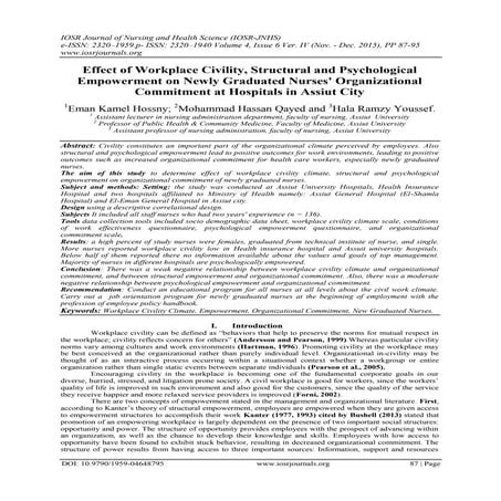 Effect of Workplace Civility, Structural and Psychological Empowerment ...