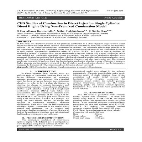 CFD Studies of Combustion in Direct Injection Single Cylinder Diesel ...
