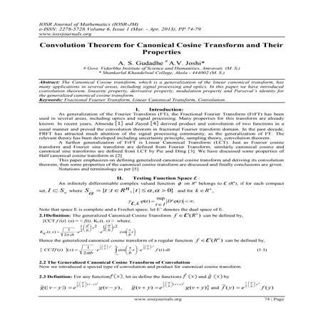 Convolution Theorem for Canonical Cosine Transform and Their Properties | PDF
