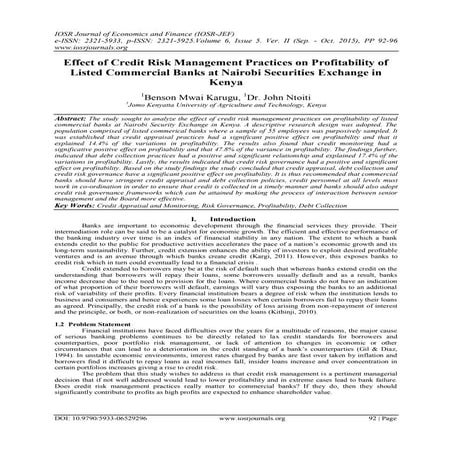 Effect of Credit Risk Management Practices on Profitability of Listed ...