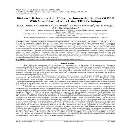 Dielectric Relaxation And Molecular Interaction Studies Of PEG With Non ...