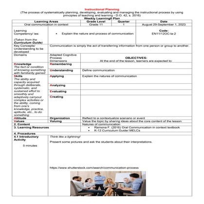 Grade 11 Oral Communication in Context Lesson 1 | DOCX