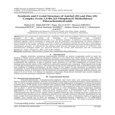 Synthesis and Crystal Structure of Anickel (II) and Zinc (II) Complex From 1,5-Bis [(2 ...