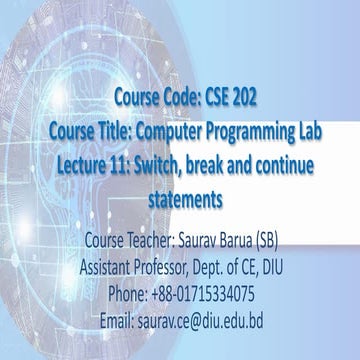L11, Switch, break and continue statements, CSE 202, BN11.pdf