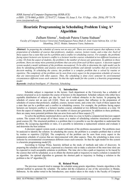 Heuristic Programming In Scheduling Problem Using A Algorithm Pdf Genetics Science