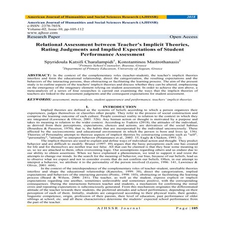 Relational Assessment between Teacher's Implicit Theories, Rating Judgments and Implied ...