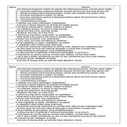 GRADE 7 Q1L1 classifying PROVERBS | DOCX