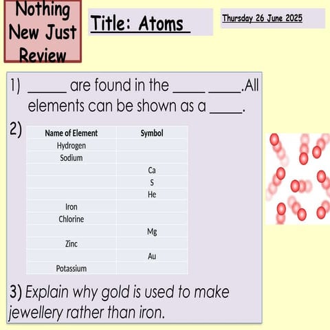 L2 atoms and elements KS3 Science lesson | PPTX