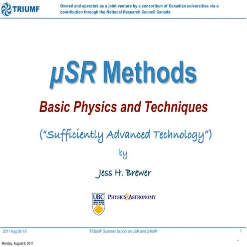 Methods of Muon Spin Rotation/Relaxation/Resonance (muSR) | PDF