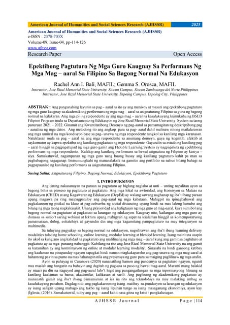 MGA HAMON SA PAGTUTURO NG MGA GURO SA ASIGNATURANG FILIPINO SA PANAHON NG NEW NORMAL SA STATE ...