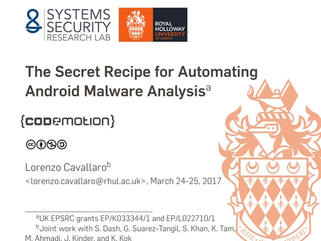 The Secret Recipe For Automating Android Malware Analysis - Lorenzo