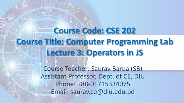 L3 Operators In Js Cse 202 Bn11pdf Javascript Ppt 8527