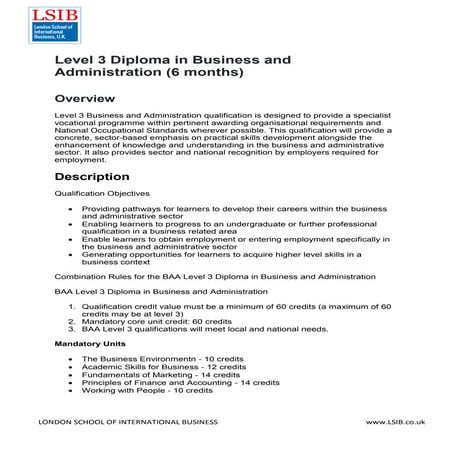 Level 3 Diploma in Business and Administration (6 months) | PDF