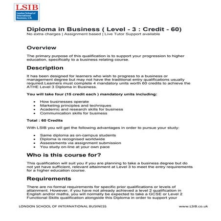 Diploma in Business ( Level - 3 : Credit - 60) | PDF