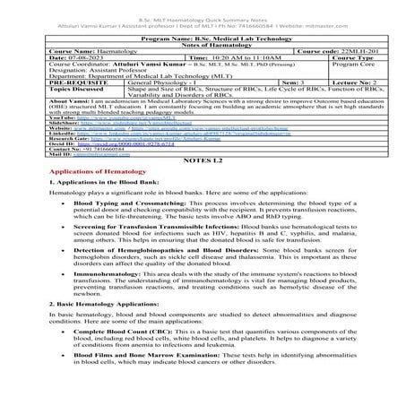 Notes of Shape and Size of RBCs, Structure of RBCs, Life Cycle of RBCs ...