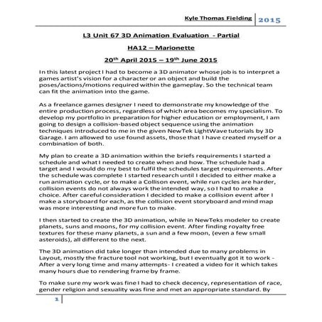 L3 Unit 67 3D Animation Evaluation | DOCX