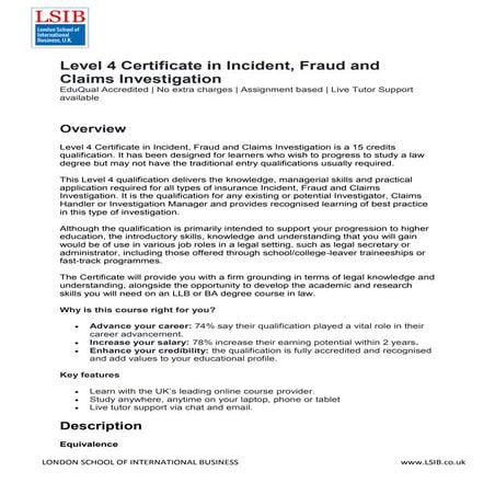 Level 4 Certificate in Incident, Fraud and Claims Investigation | PDF