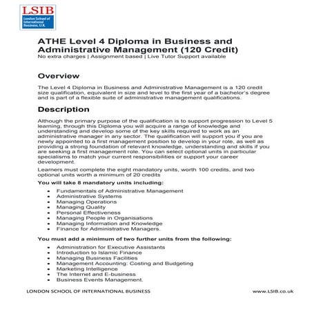 ATHE Level 4 Diploma in Business and Administrative Management (120 ...