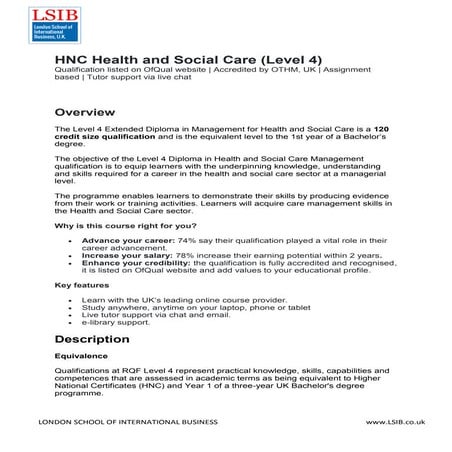 HNC Health and Social Care (Level 4) | PDF