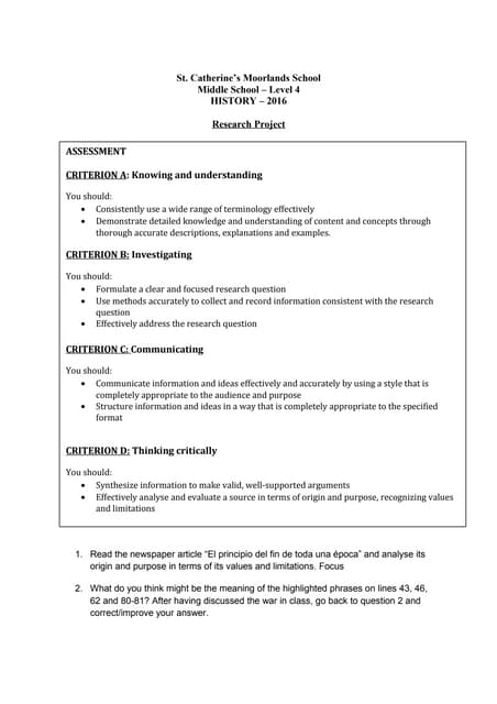 MYP Individuals and Society Criteria of assessment | PPT