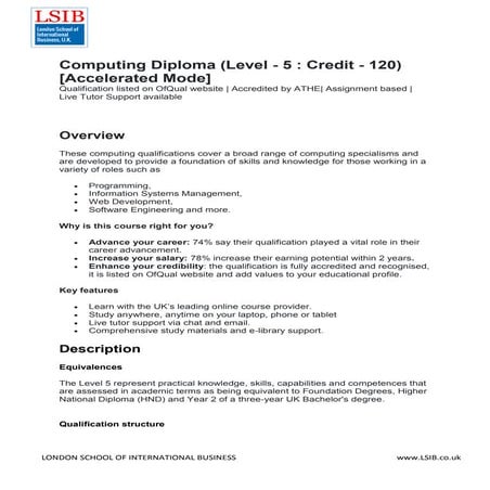 Computing Diploma (Level - 5 : Credit - 120) [Accelerated Mode] | PDF ...