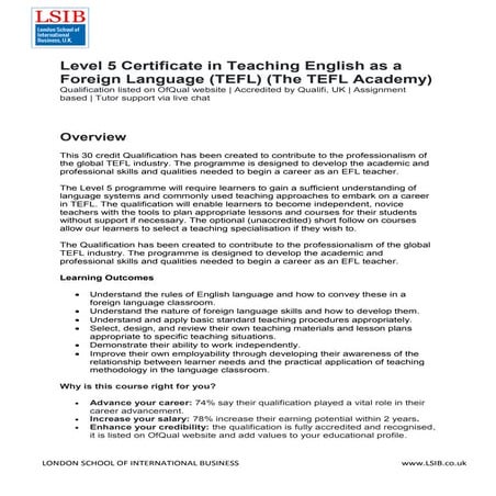 Level 5 Certificate in Teaching English as a Foreign Language (TEFL ...