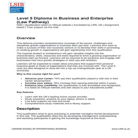 Level 5 Diploma in Business and Enterprise (Law Pathway) | PDF