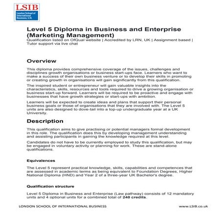 Level 5 Diploma in Business Management | PDF