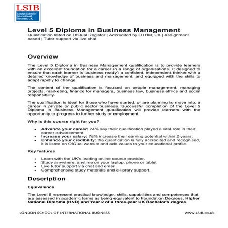 Level 5 Diploma in Business Management | PDF