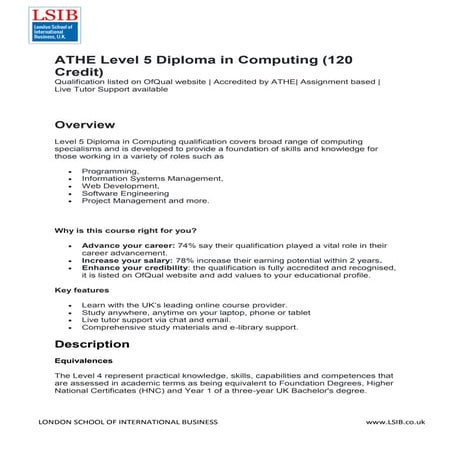 ATHE Level 5 Diploma in Computing (120 Credit) | PDF