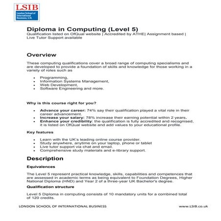 Diploma in Computing (Level 5) | PDF